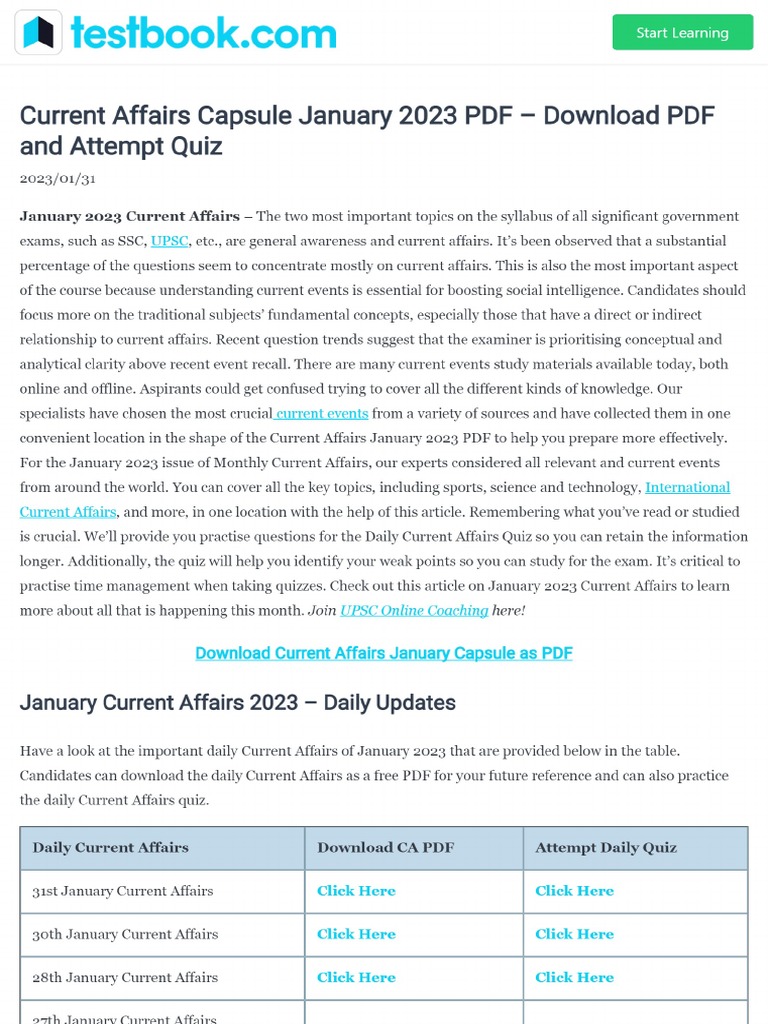 Monthly Current Affairs PDF January 2023 | PDF