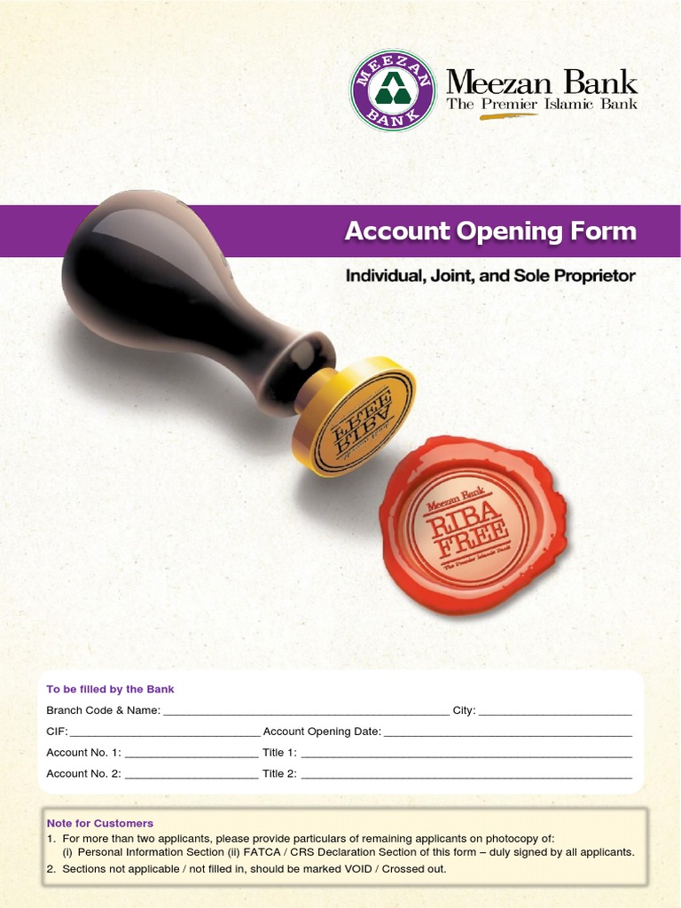 Meezan Bank Account Opening Form | PDF | Banks | Debit Card