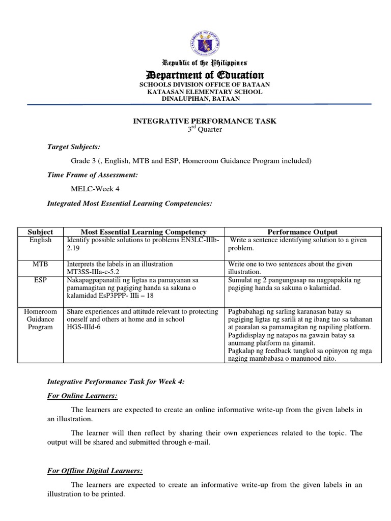 3rd Quarter GR 3 Integrative PTask | PDF | Learning | Thought