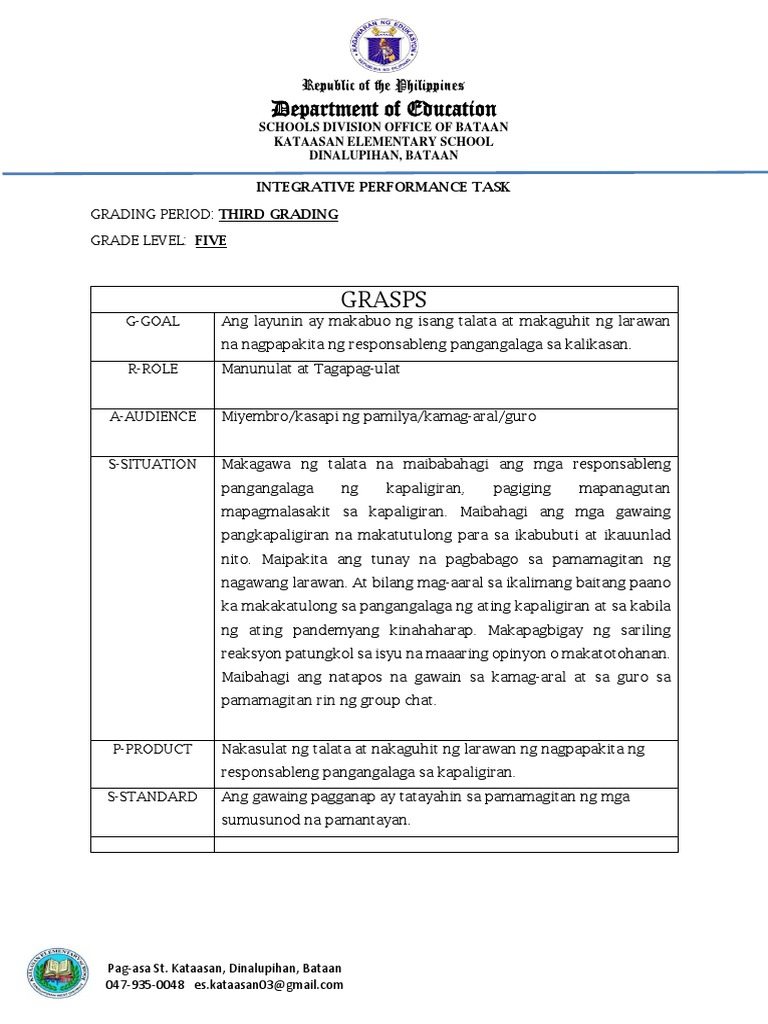 3rd Quarter Gr. 5 Integrative PTask | PDF