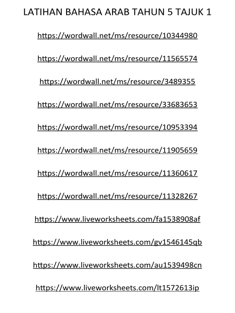 Latihan Bahasa Arab Tahun 5 Tajuk 1 | PDF