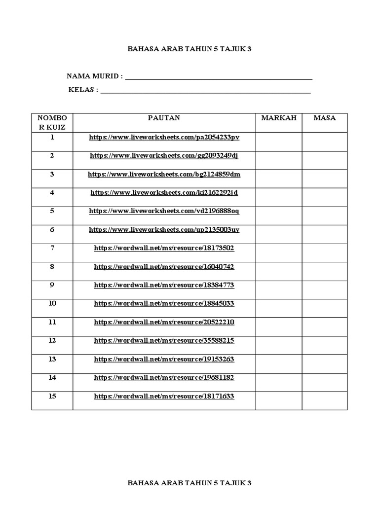 LIVE WORKSHEET Tahun 5 Tajuk 3 | PDF
