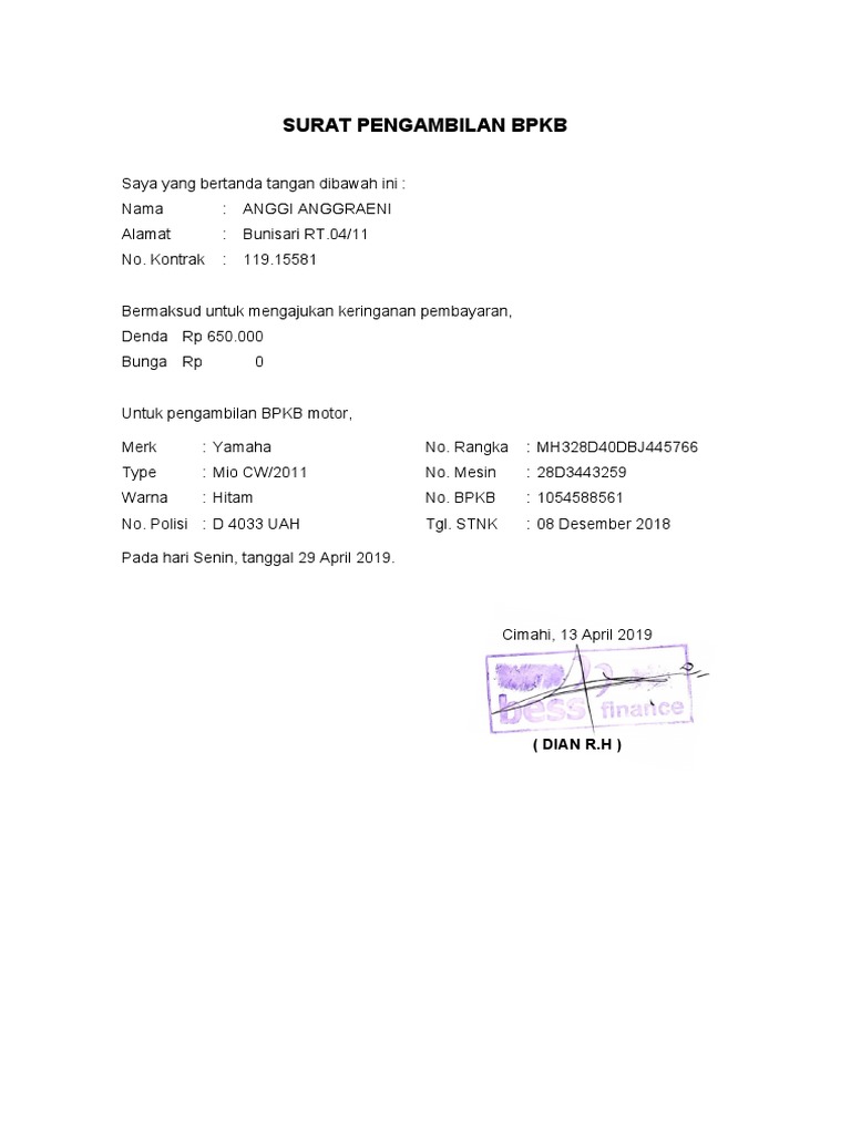 Surat Pengambilan BPKB | PDF
