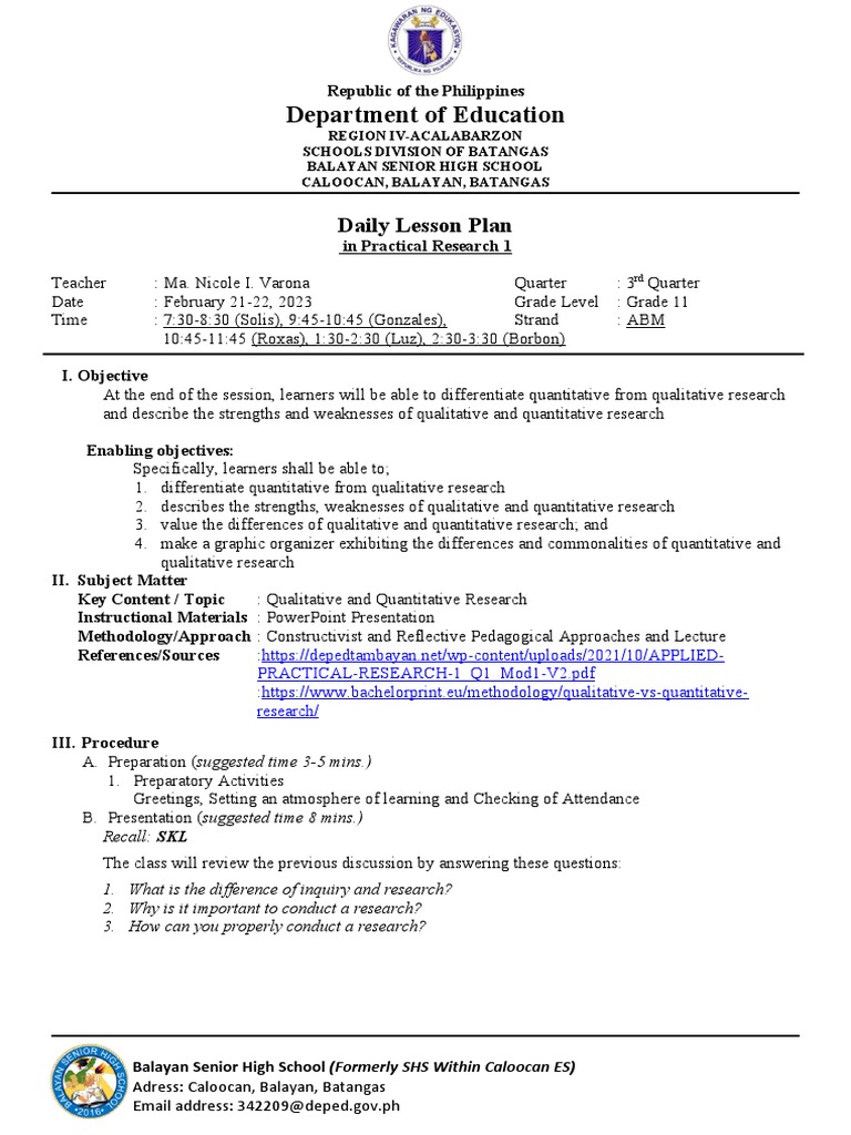 PR1-Quali Vs Quanti | PDF | Behavior Modification | Pedagogy