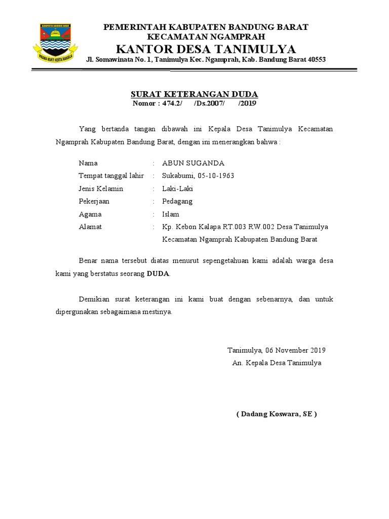 Surat Keterangan Duda | PDF