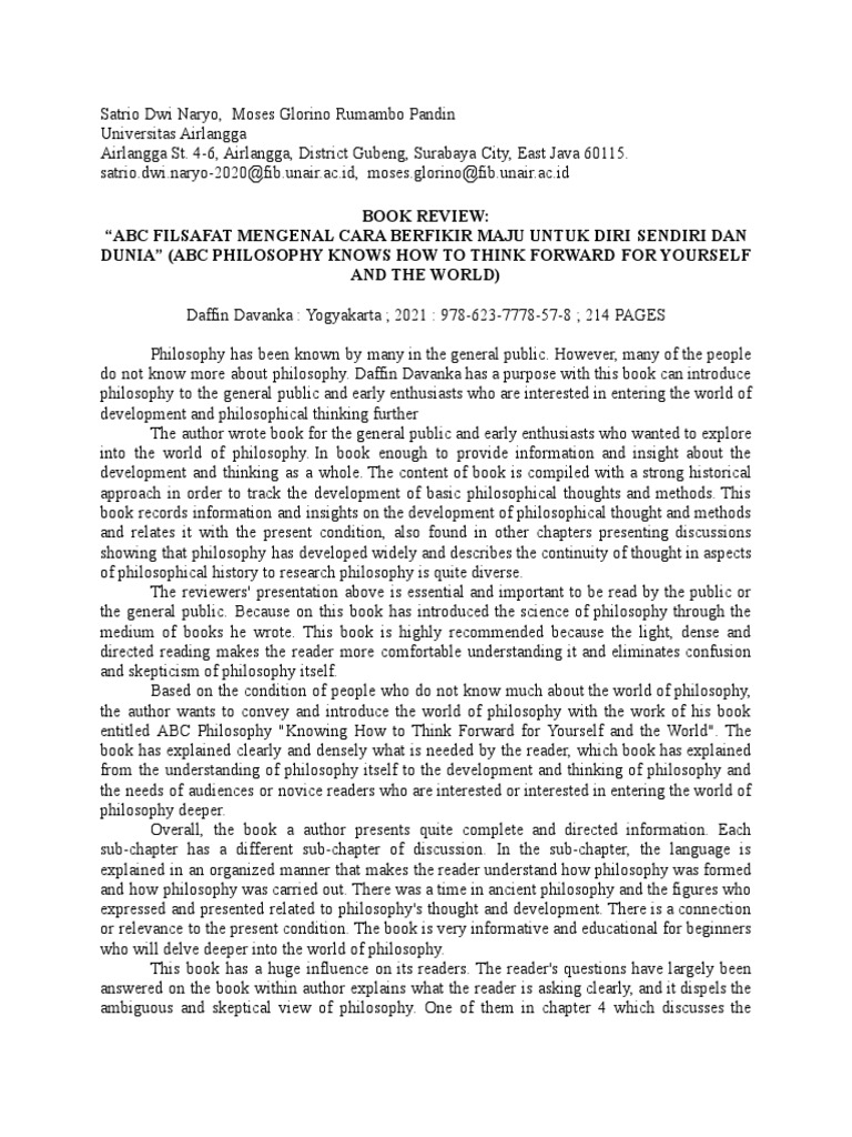 Book Review Abc Philosophy Knows How To Think Forward For Yourself and ...