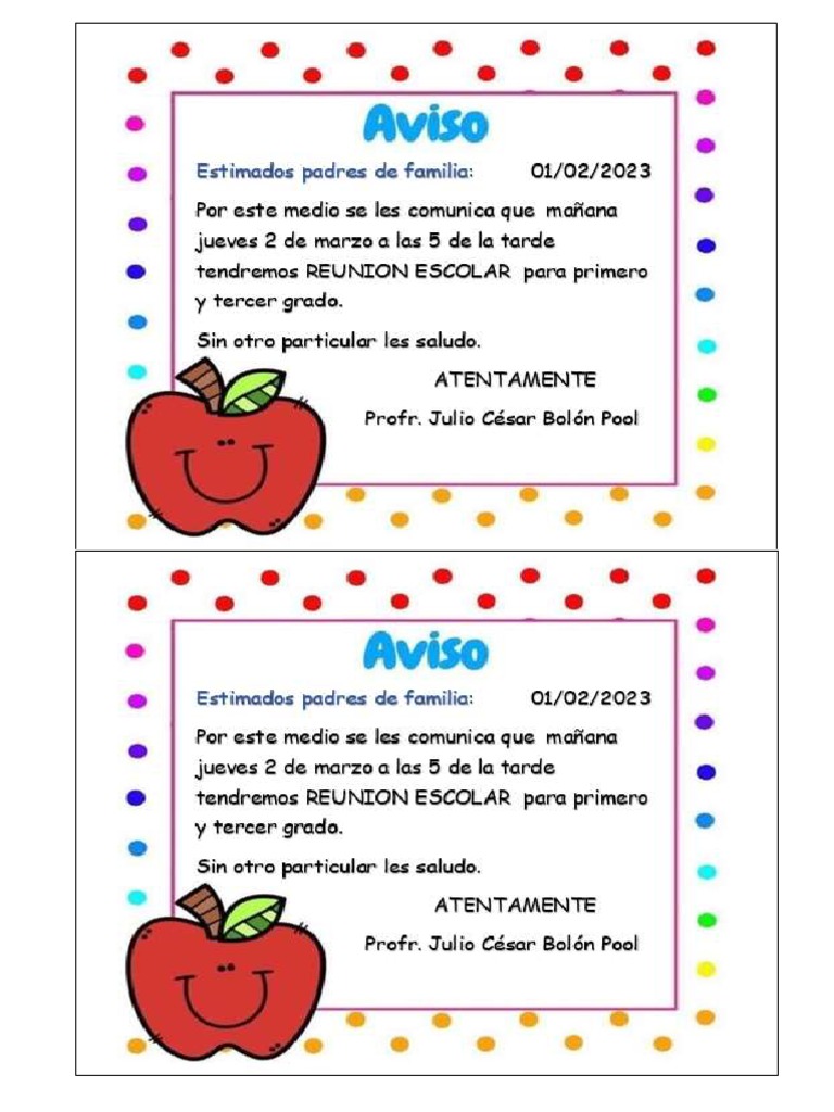 Aviso de Reunion Escolar | PDF