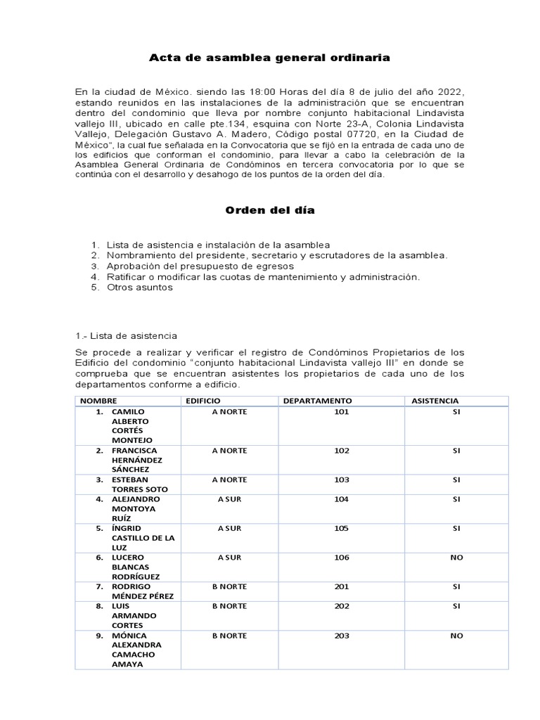 Ejemplo De Acta De Asamblea Apostolica