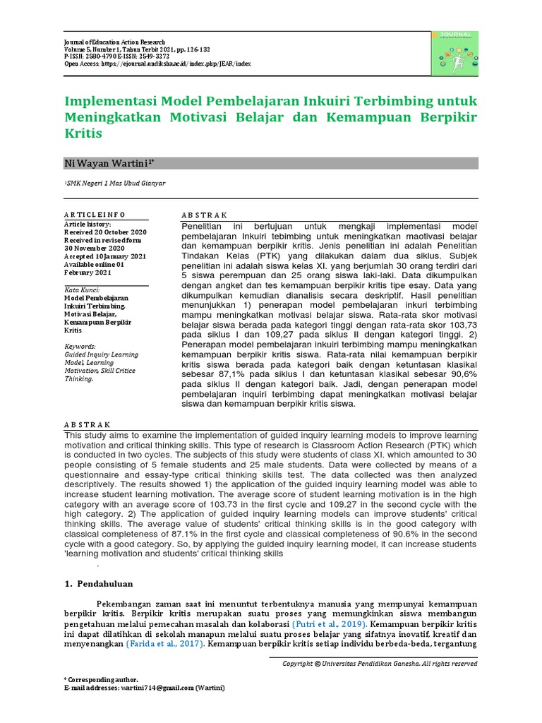 Implementasi Model Pembelajaran Inkuiri Terbimbing Untuk Meningkatkan Motivasi Belajar Dan ...