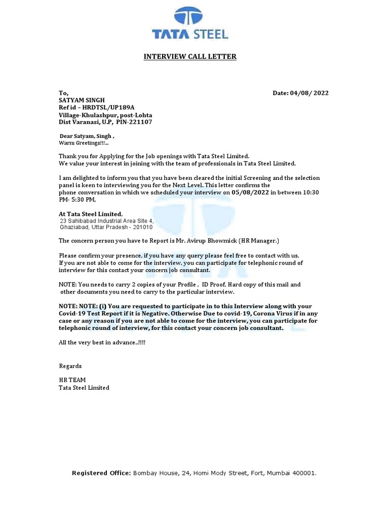 Satyam Singh Call Letter | PDF