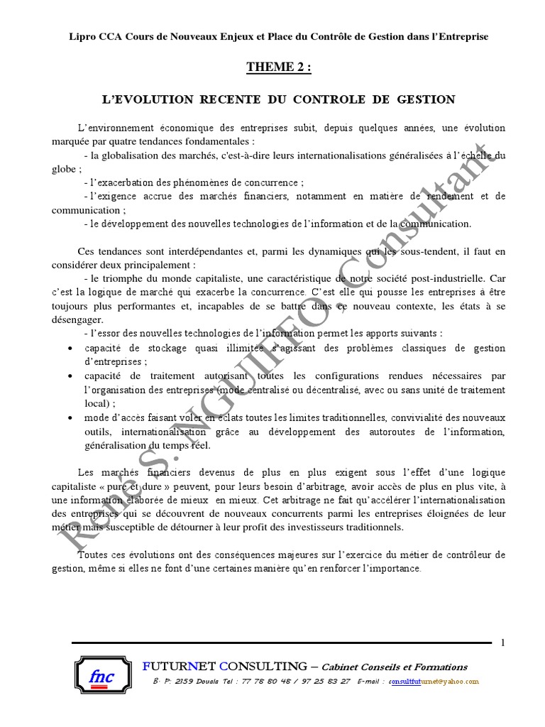 Évolution du Contrôle de Gestion | PDF | Business | Économie