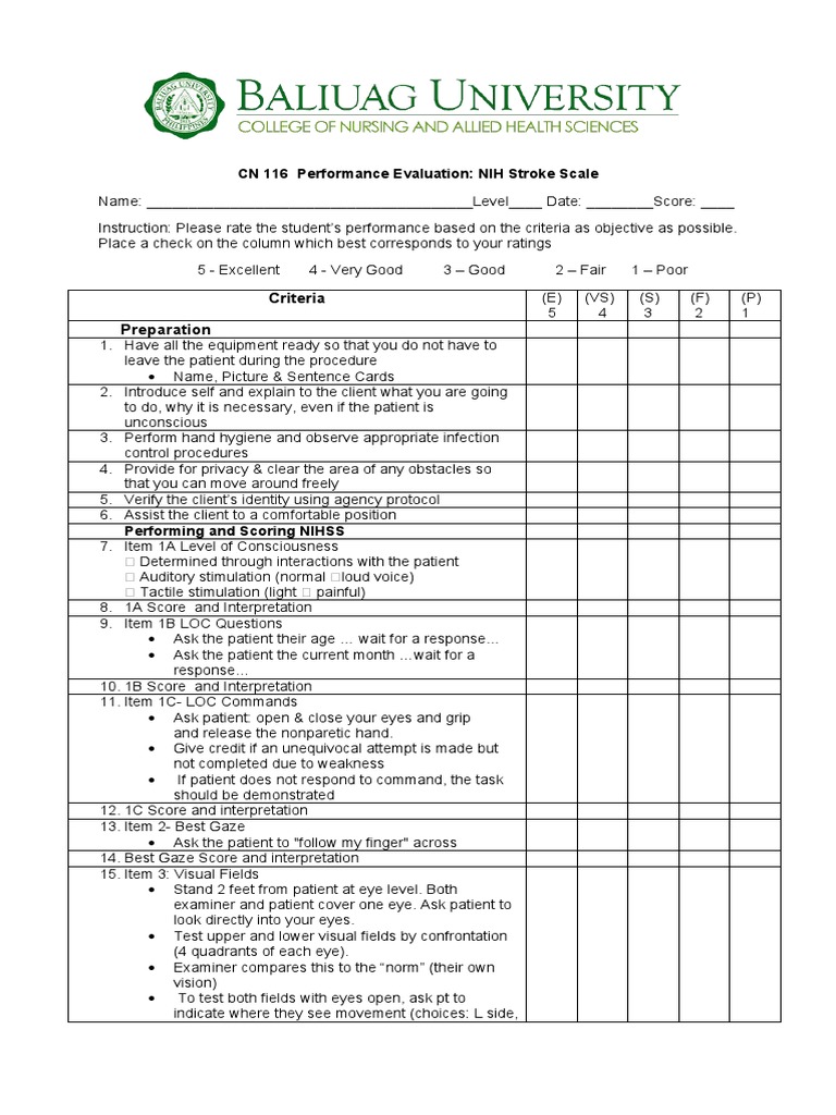 NIH Stroke Scale-1 | PDF | Neuroscience | Nervous System