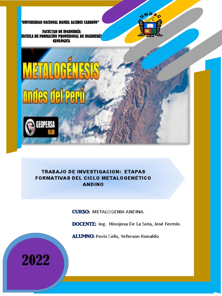 TRABAJO 3 METALOGENIA ANDINA POVIS CELIS | PDF | Andes | Minería