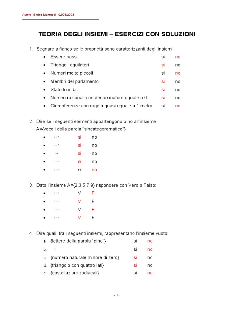 Teoria Degli Insiemi Esercizi Con Soluzioni | PDF
