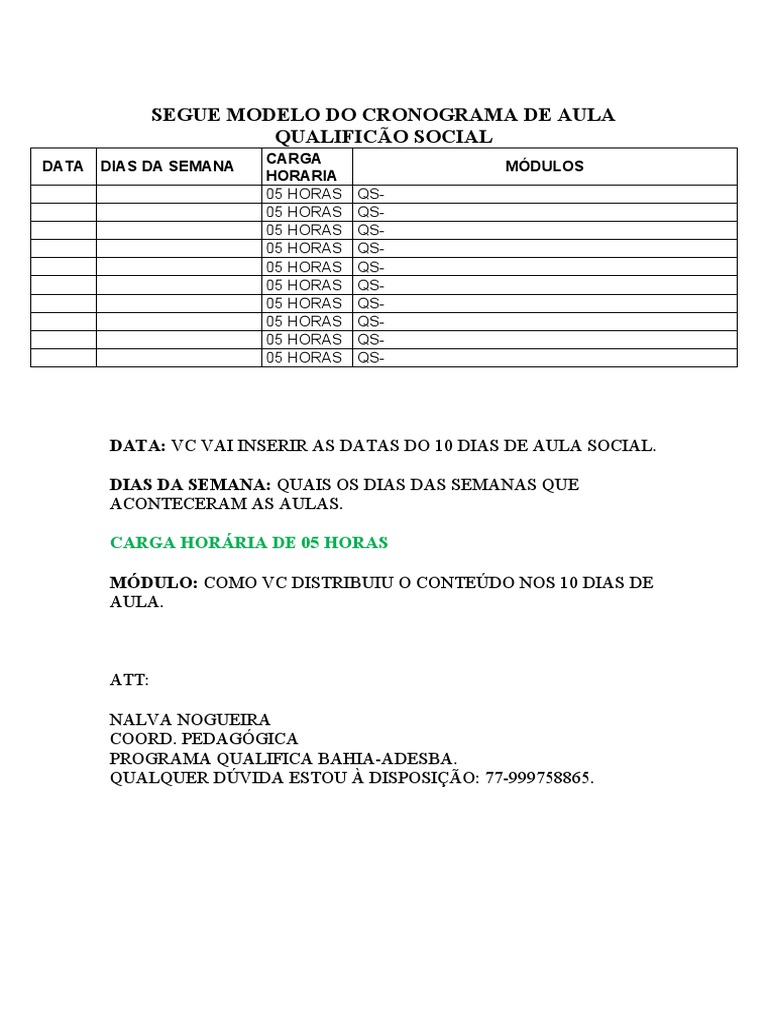 Modelo de Cronograma de Plano de Aula | PDF