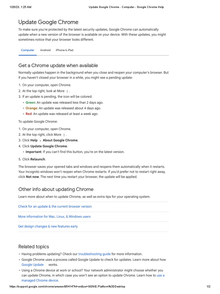 Update Google Chrome - Computer - Google Chrome Help | PDF | Computer Science | Software