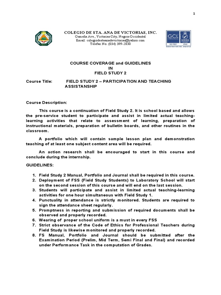 Course Coverage and Guidelines FSTU2 | PDF | Classroom Management ...