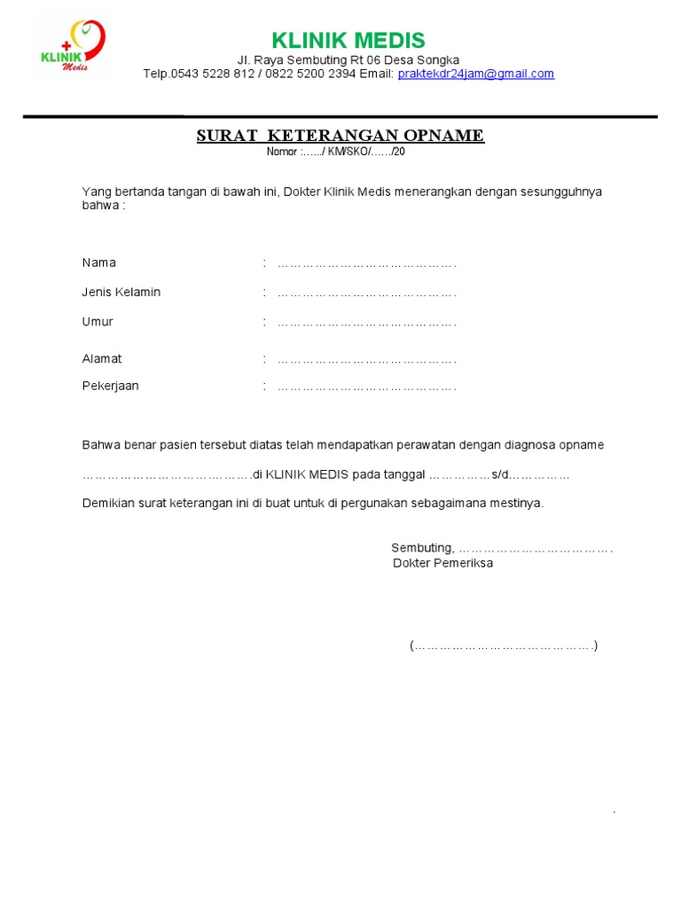 Klinik Medis: Surat Keterangan Opname | PDF