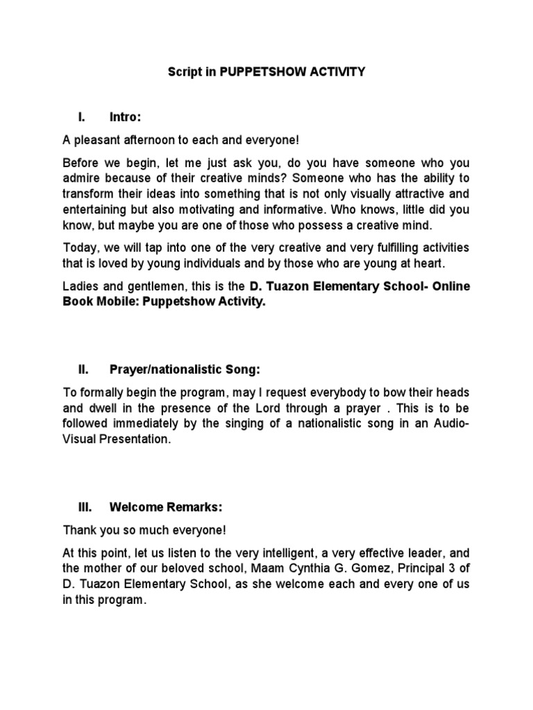 Script in PUPPETSHOW ACTIVITY | PDF