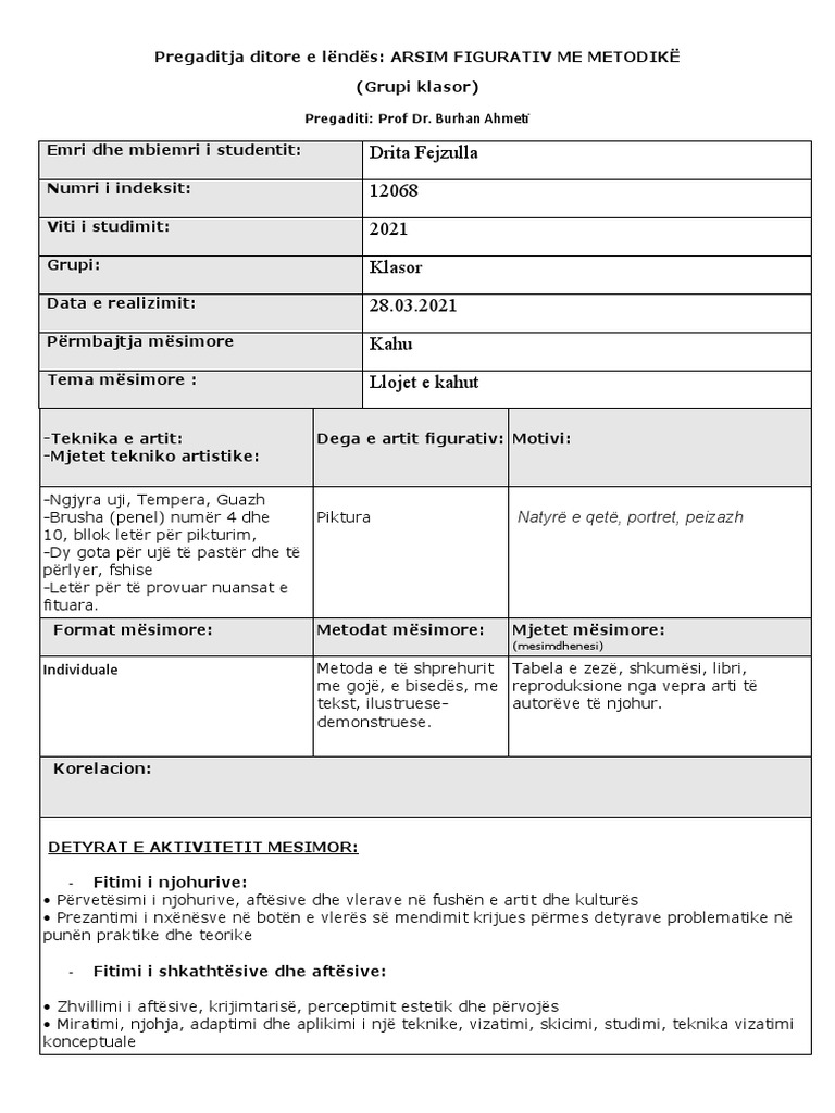 PREGADITJA DITORE GR Klasor 2021 Drita Fejzulla | PDF