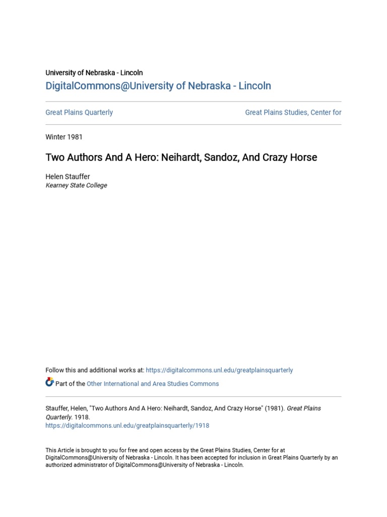 Two Authors and A Hero: Neihardt, Sandoz, and Crazy Horse | PDF ...