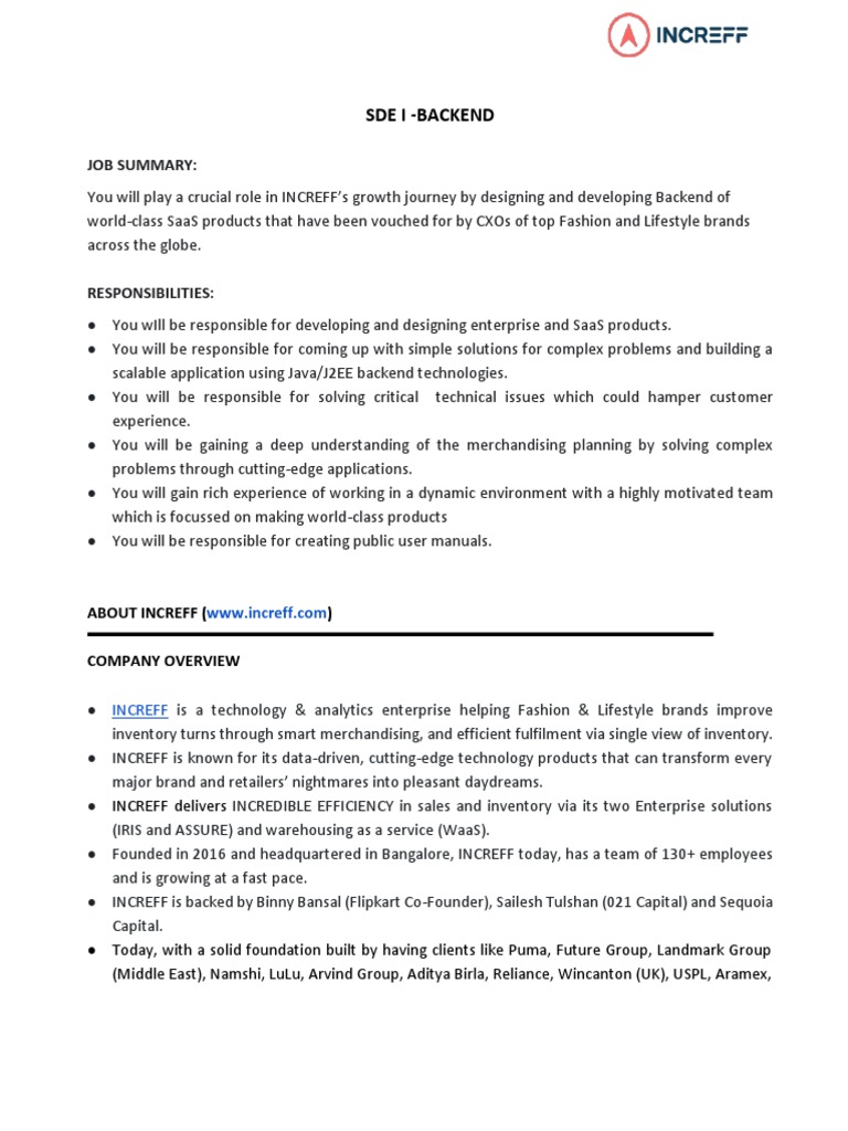 JD-SDE I - Backend (Freshers) | PDF | Performance Appraisal | Recruitment