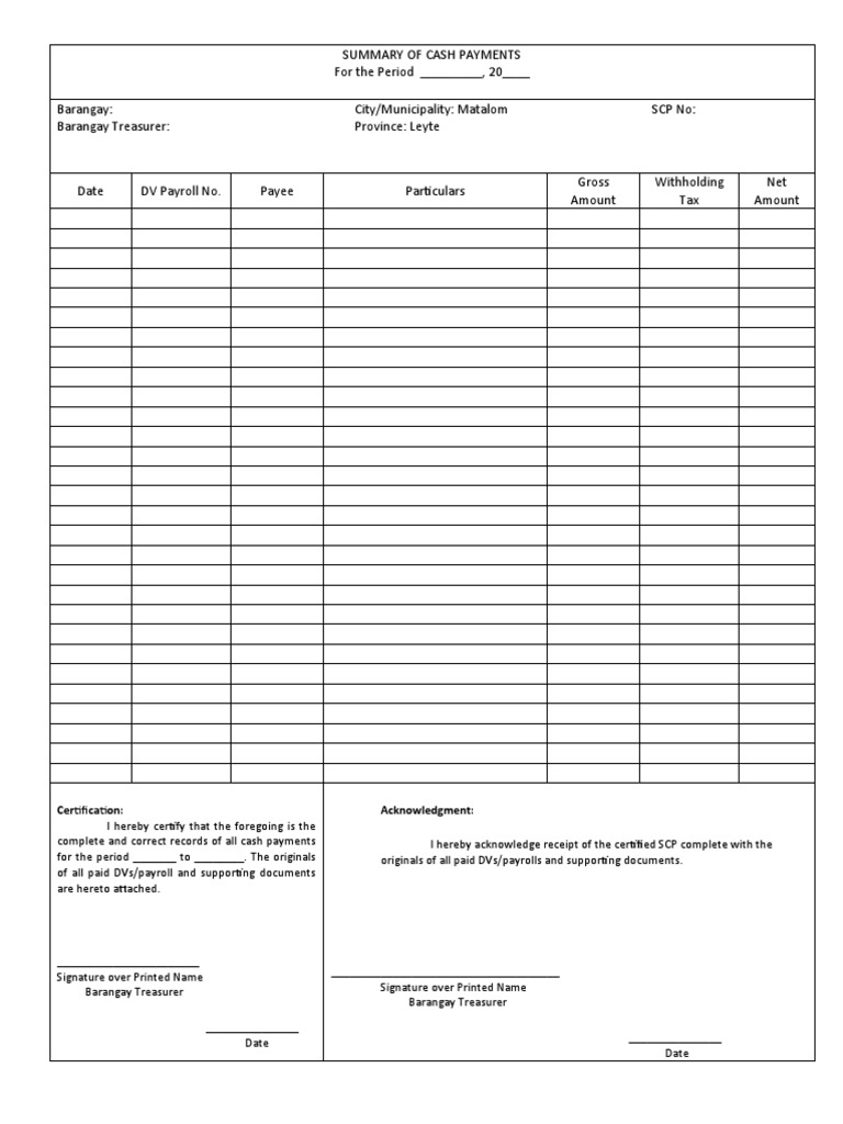 Summary of Cash Payments | PDF