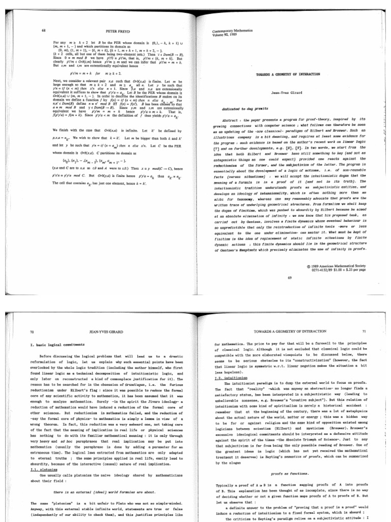 Girard - Towards A Geometry of Interaction | PDF | Foreign Language Studies