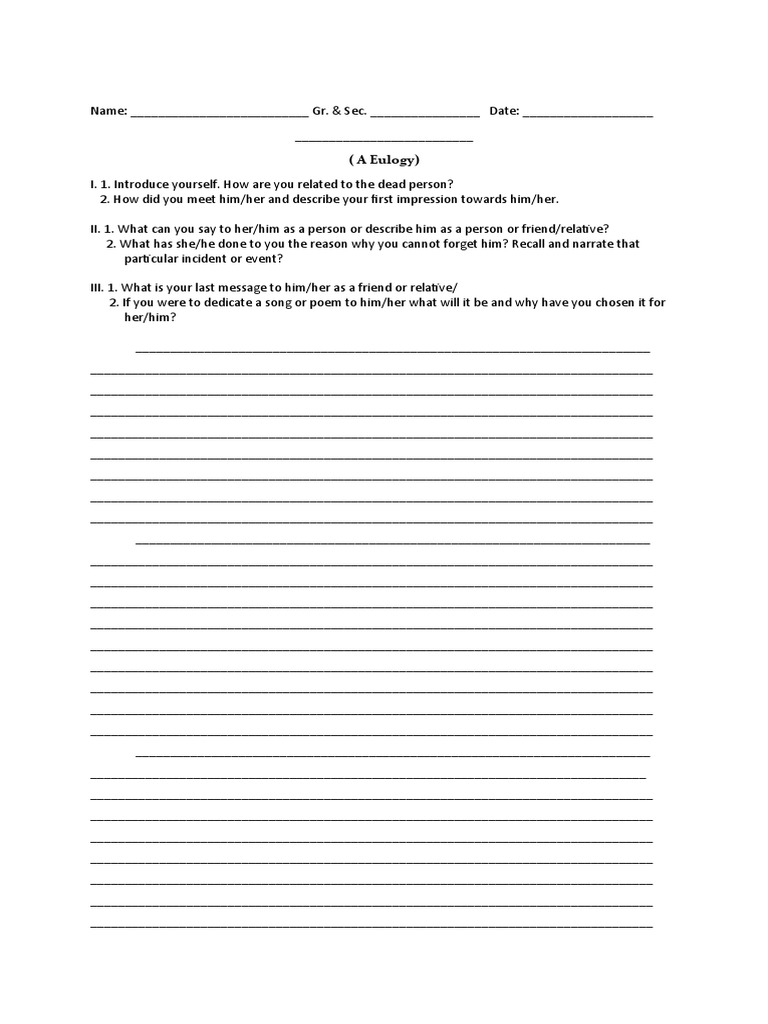 Eulogy Paper | PDF
