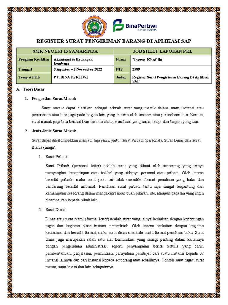 Jobs Sheet Laporan PKL | PDF