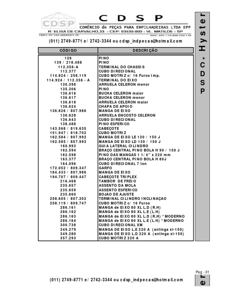 Catálogo CDSP 011 2749 8771 | PDF | Eixo | Veículos