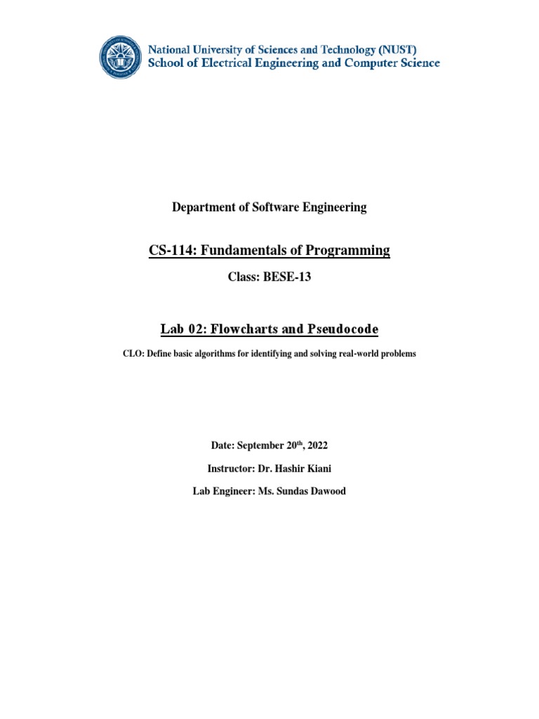Lab 2 - Pseudo Code and Flowcharts | Download Free PDF | Algorithms | Computer Program