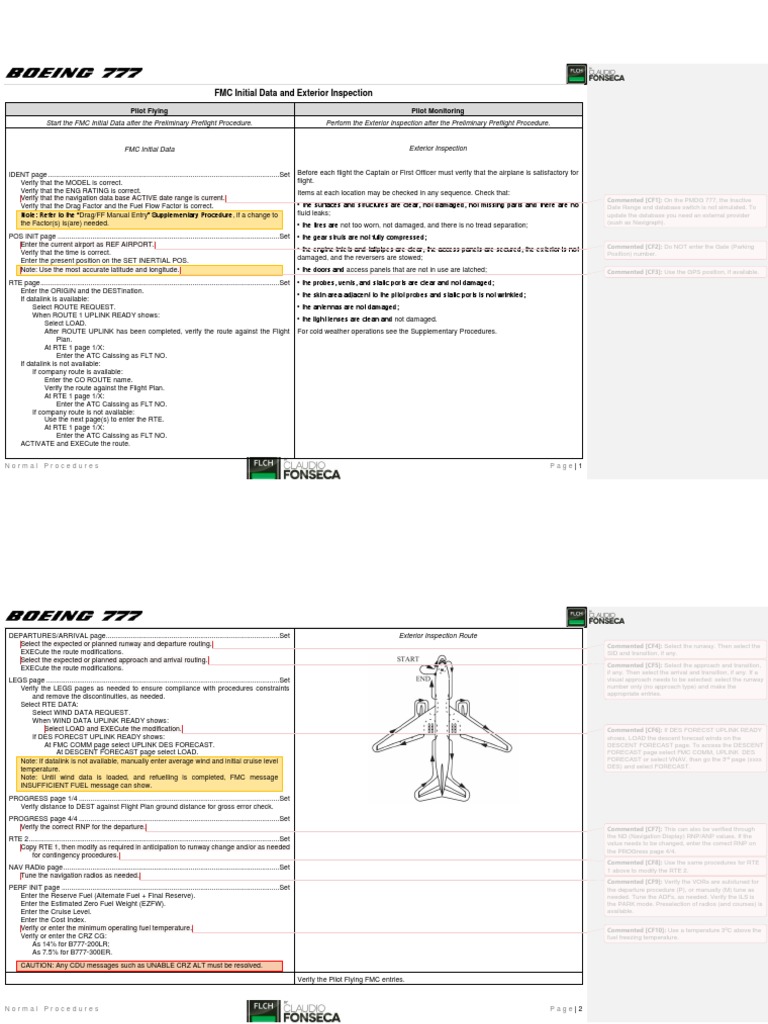 FMC Initial Data and Exterior Inspection Procedures for Pilot Preflight ...