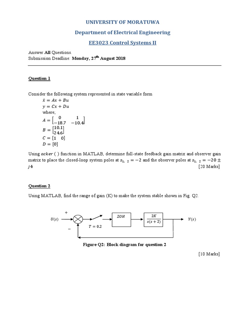 Assignment 1 - 2018-1 | PDF | Control Theory | Amplifier