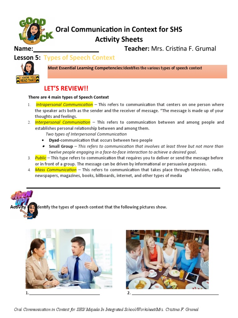 Types of Speech Context Worksheet | PDF | Communication | Behavioural ...