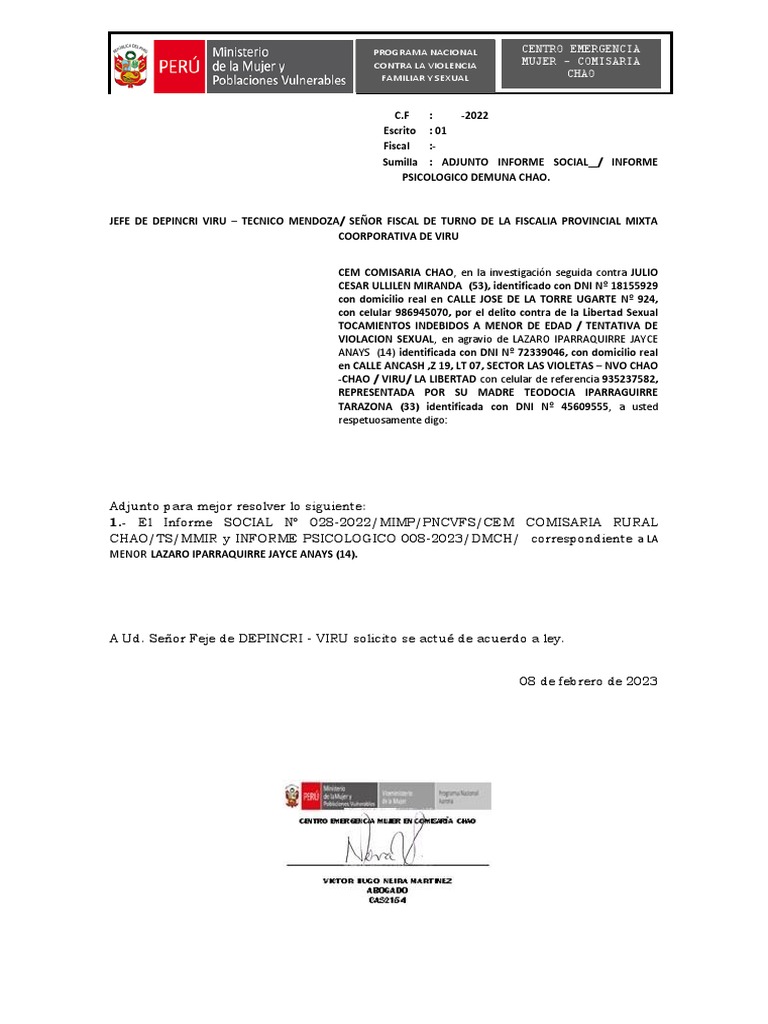 Adjunto Informe A Depincri Viru Jayce Lazaro | PDF