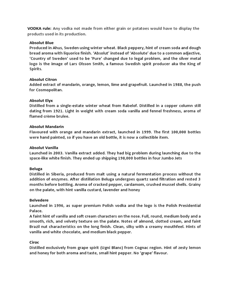 VODKA GIN Tasting Notes | PDF