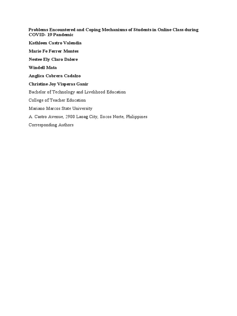 Problems Encountered and Coping Mechanisms of Students in Online Class ...
