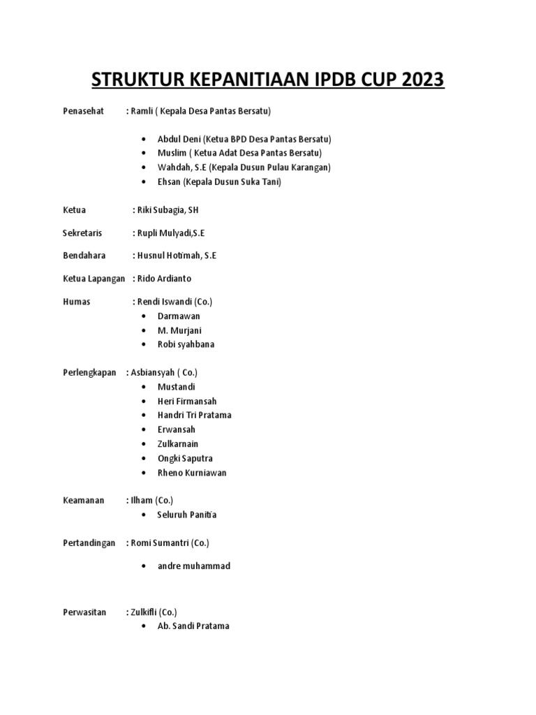 Struktur Panitia IPDB CUP 2023 | PDF