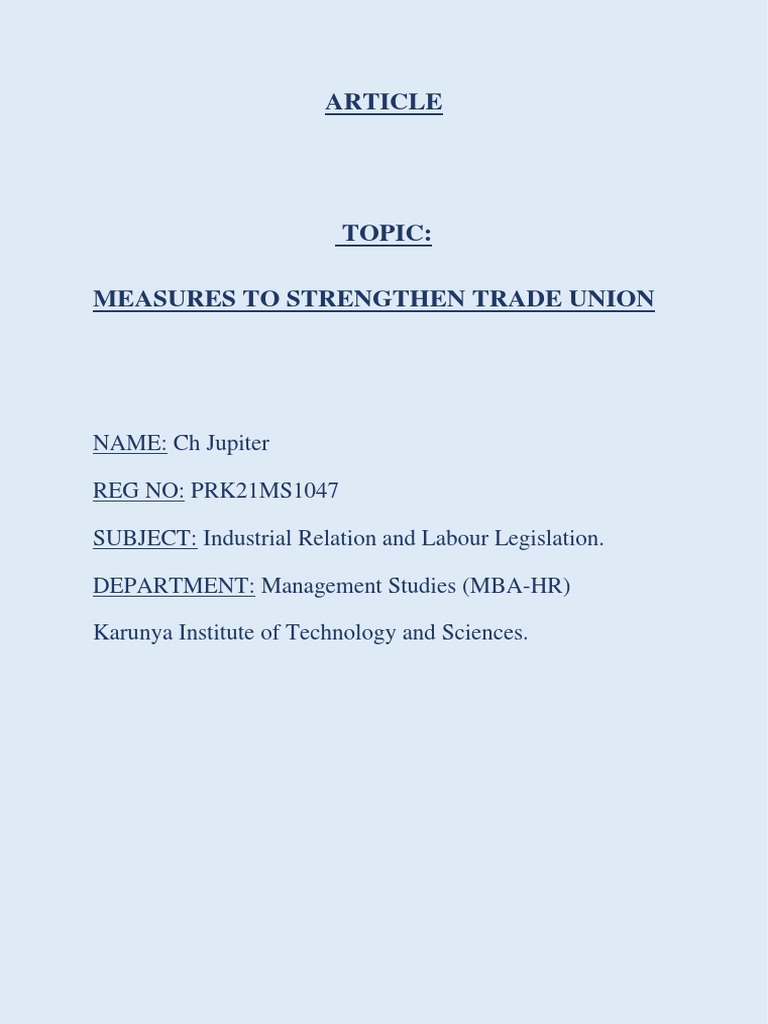 Strengthening Trade Unions: Key Measures | PDF | Trade Union | Employment