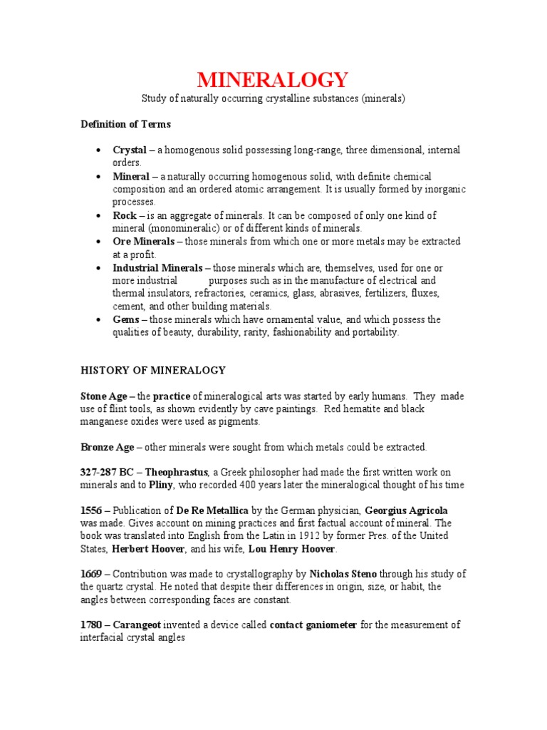 Mineralogy - Lecture Notes | PDF | Minerals | Crystal Structure