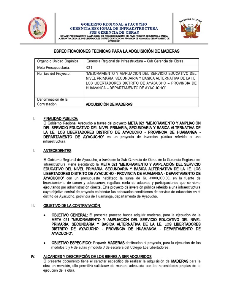 TDR MADERAS 3 - Corregido | Descargar gratis PDF | Infraestructura