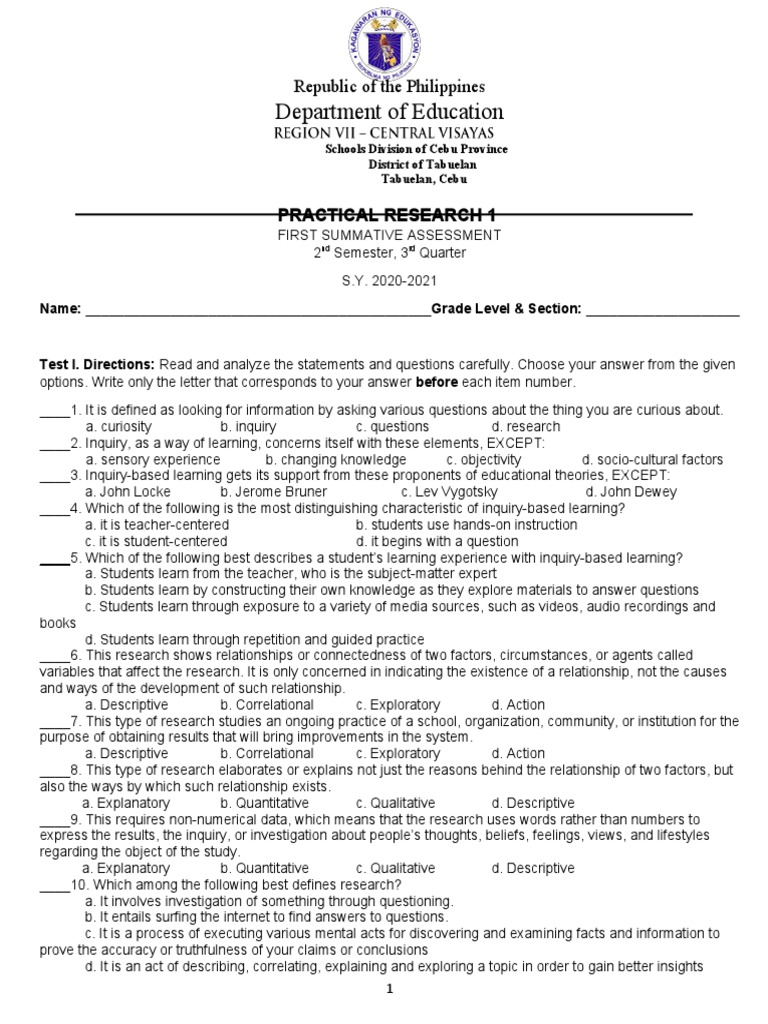 Department of Education: Practical Research 1 | PDF | Qualitative ...