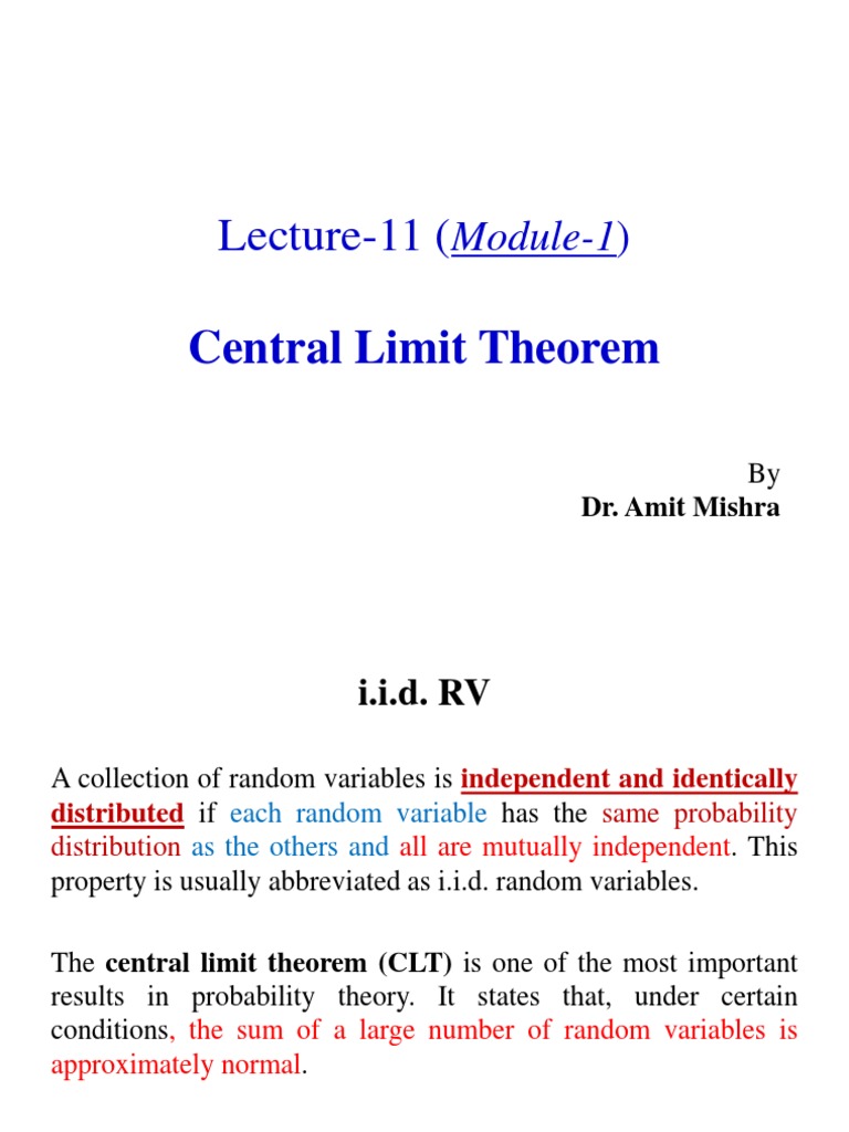 Lec-11 - Central Limit Theorem | PDF | Normal Distribution | Random ...