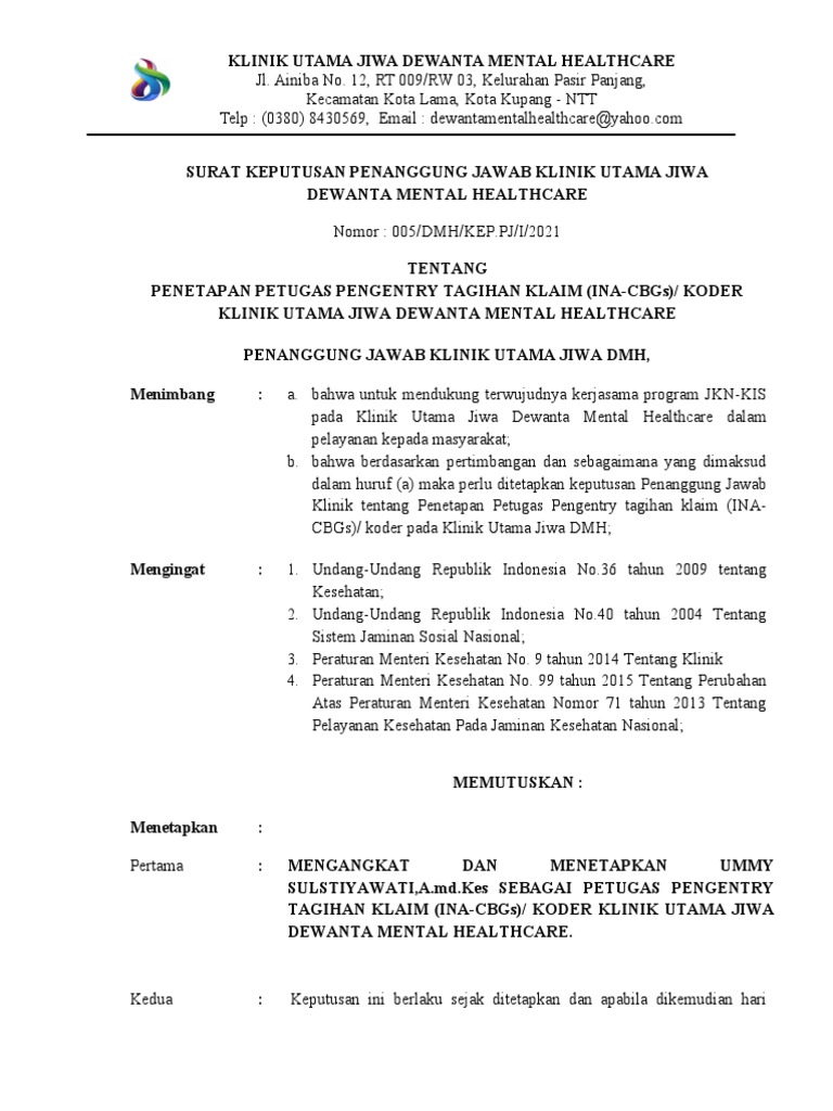 Penetapan Koder Klinik Dewanta | PDF