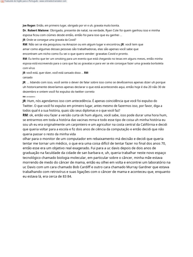 DR Robert Malone Entrevistado Por Joe Rogan Transcrição Da Experiência ...