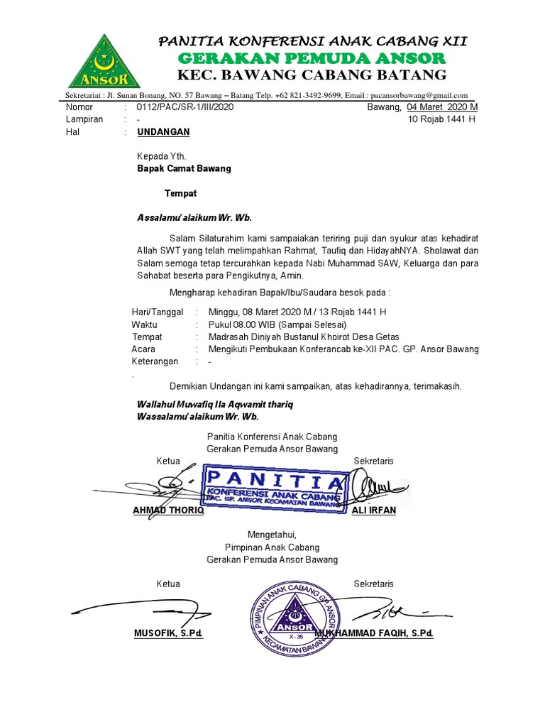 Surat Undangan Ranting Ansor | PDF