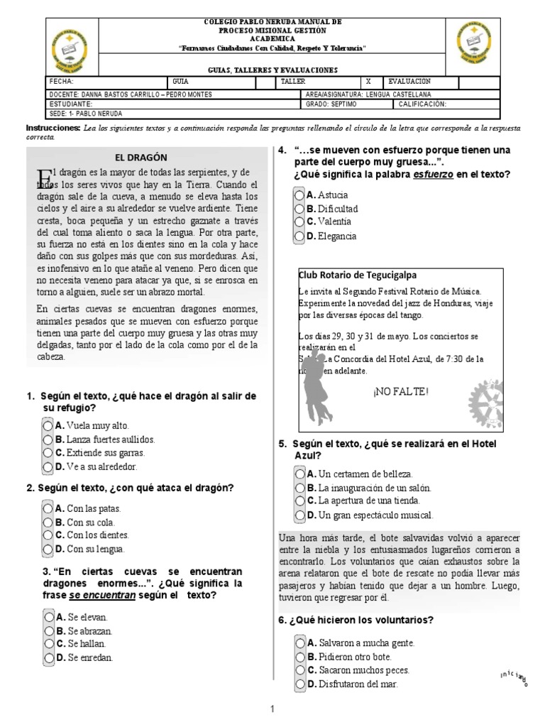 Prueba Diagnóstica Grado Septimo | PDF Prueba Diagnóstica Grado Septimo | PDF