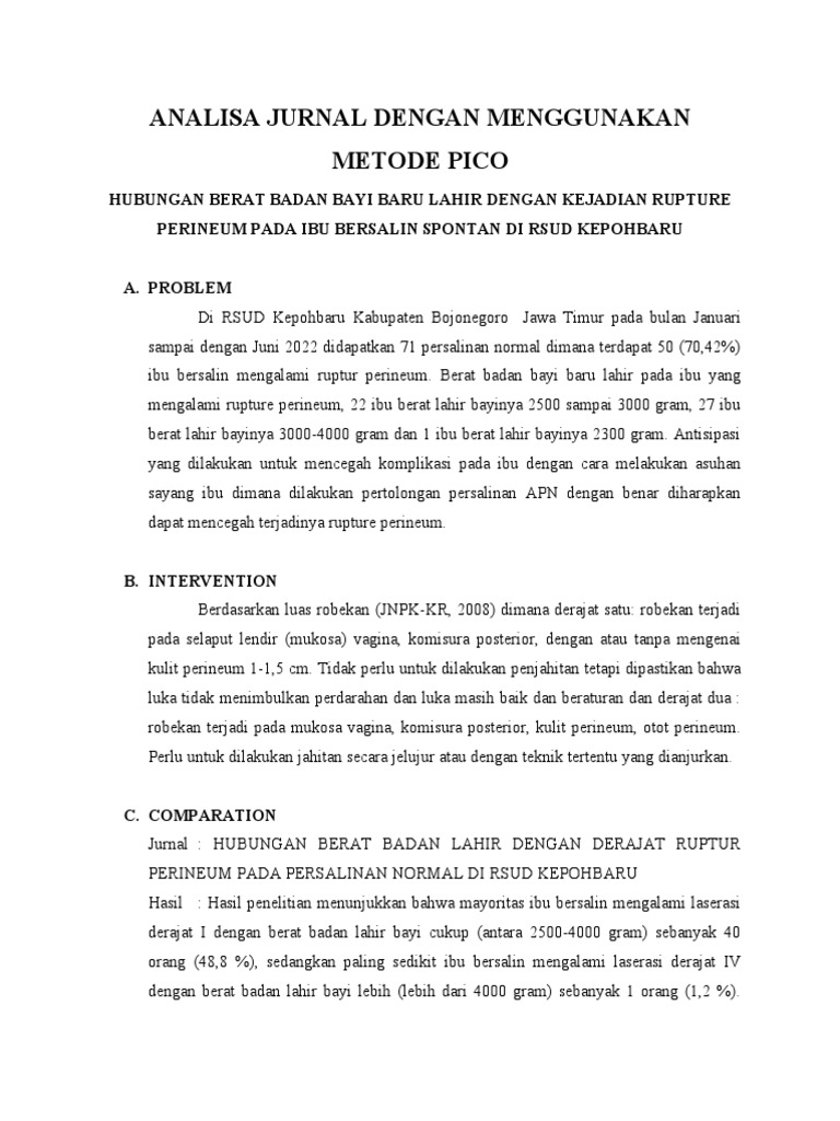 Analisa Jurnal Dengan Menggunakan Metode Pico Kejadian Rupture Uteri PD Persalinan Oleh Ria Desi ...