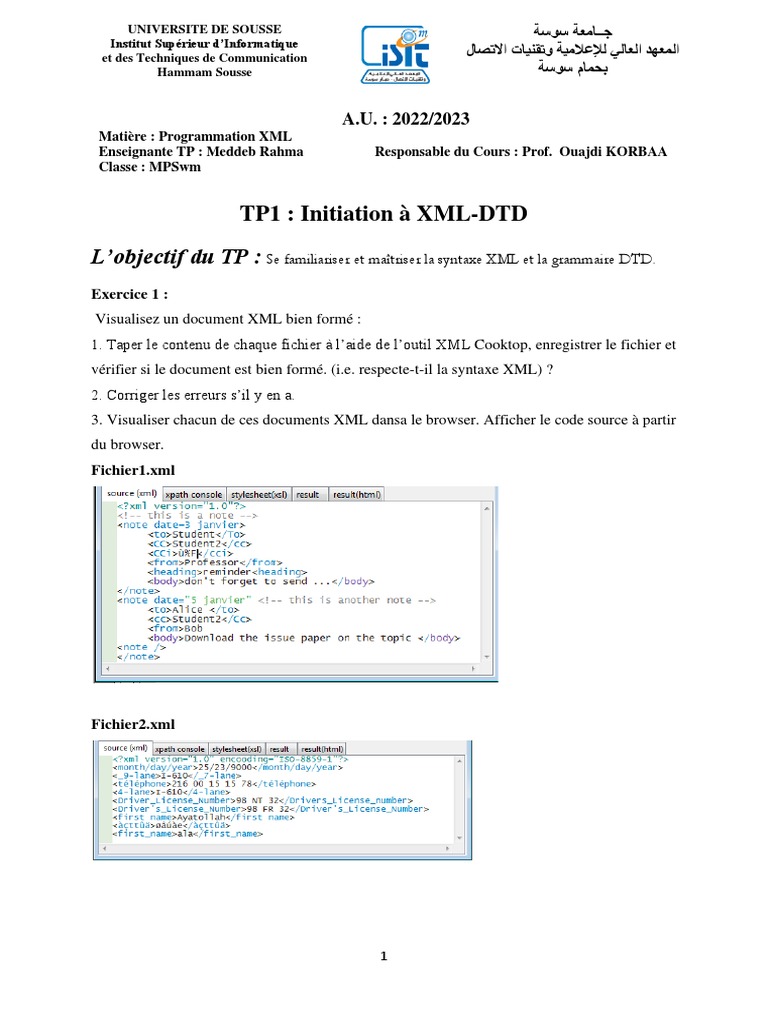 TP1 XML Isitcom 2022 2023 Master Swmdocx | PDF